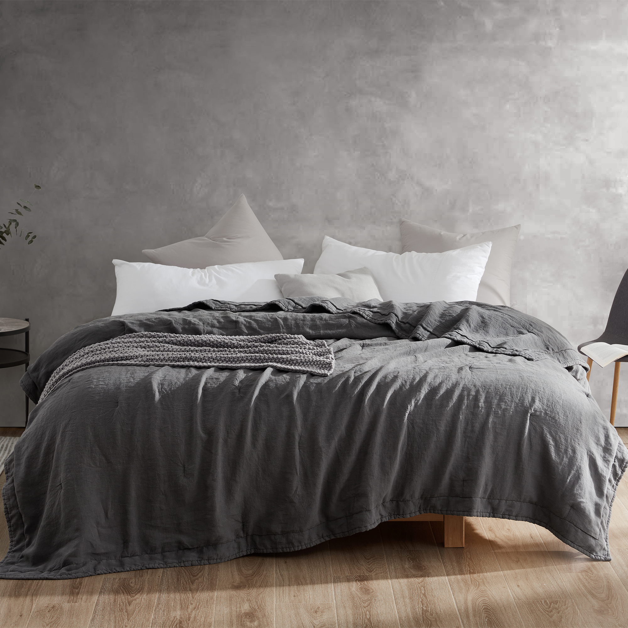 Dark Sky Reserve Portugal Made 100 Linen Oversized Comforter Charcoal Gray