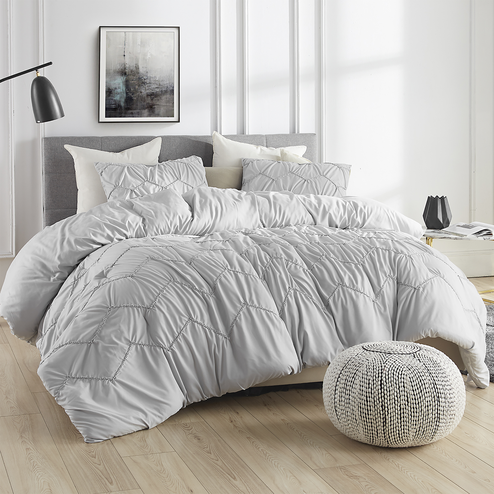 grey textured bedding